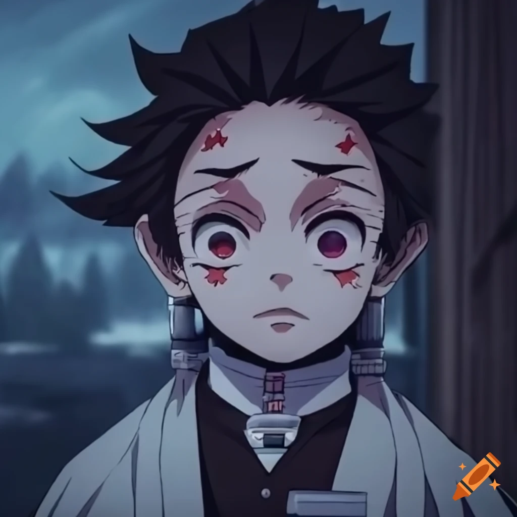 Anime scene with Sanemi Shinazugawa looking sad across an empty tea ...