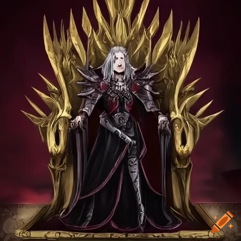 Vampire king on a golden throne with spiked armor and pointy teeth on ...