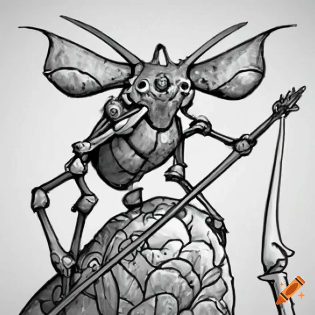 Flying ant-like insectoid knight with silver rapier in a fantasy ...