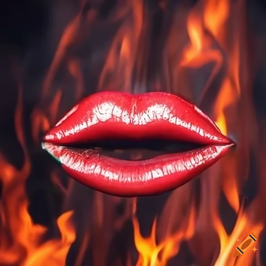 Red lips with BBQ sauce surrounded by BBQ flames on Craiyon