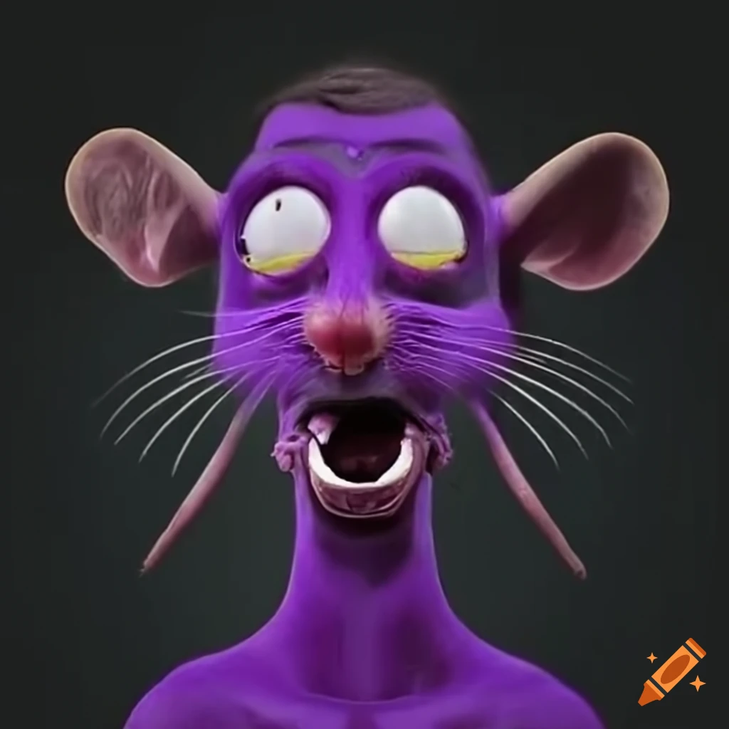 Close up of a goofy purple rat on Craiyon