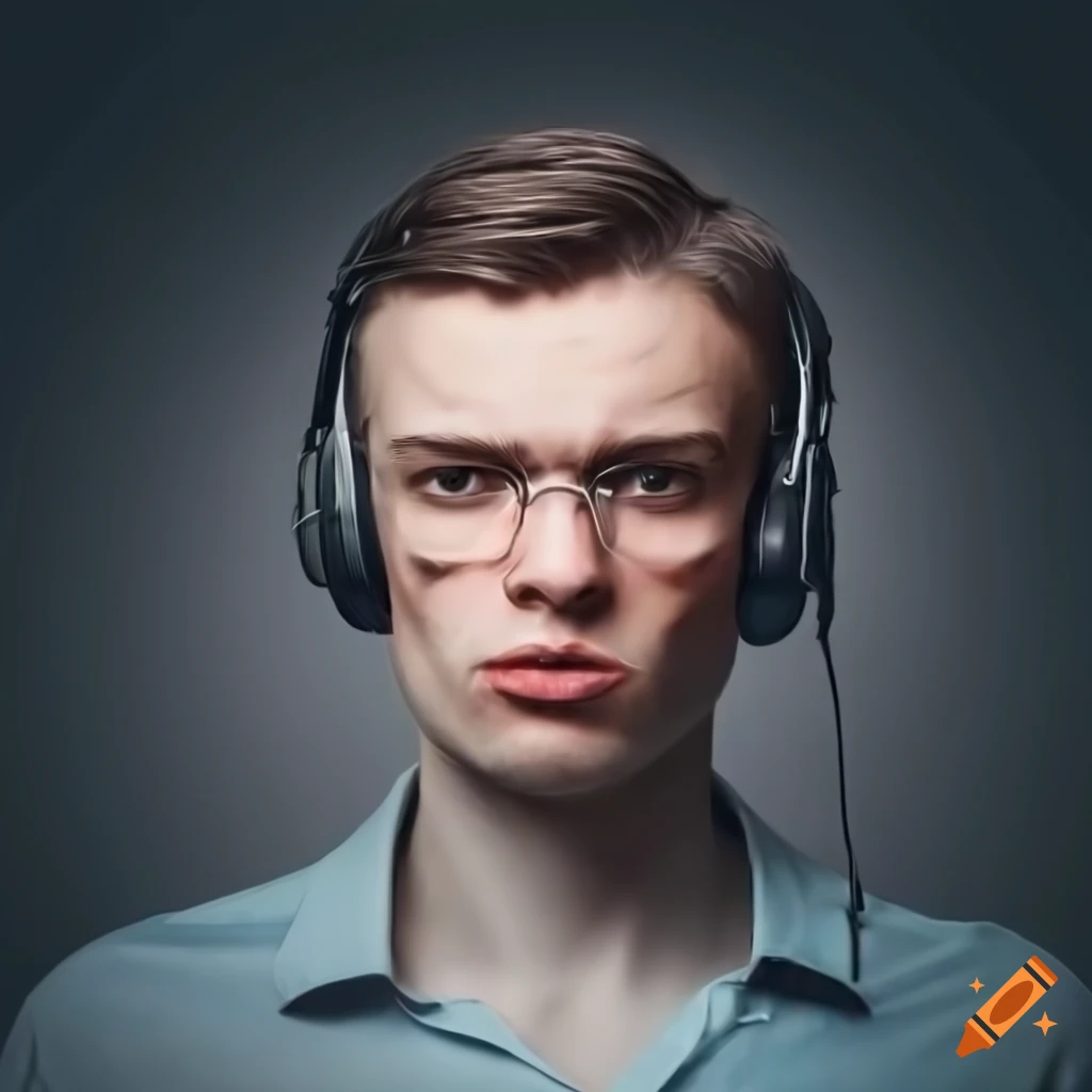 Stern man with headphones in an IT office on Craiyon