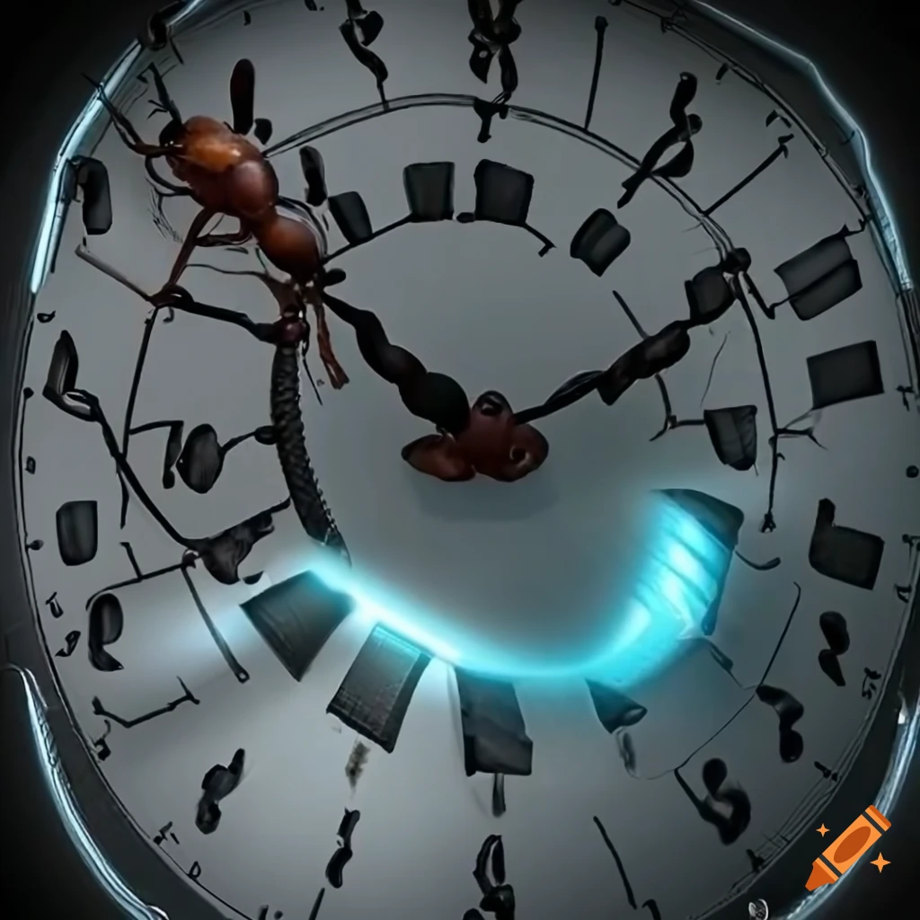 3D photo realistic image of robots ants battling a clock in the 5th ...