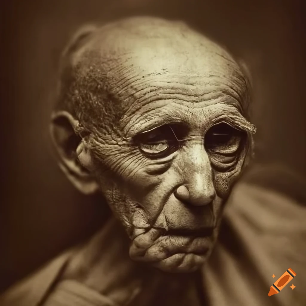 Vintage sepia photograph of a mental patient in a 1920s asylum on Craiyon