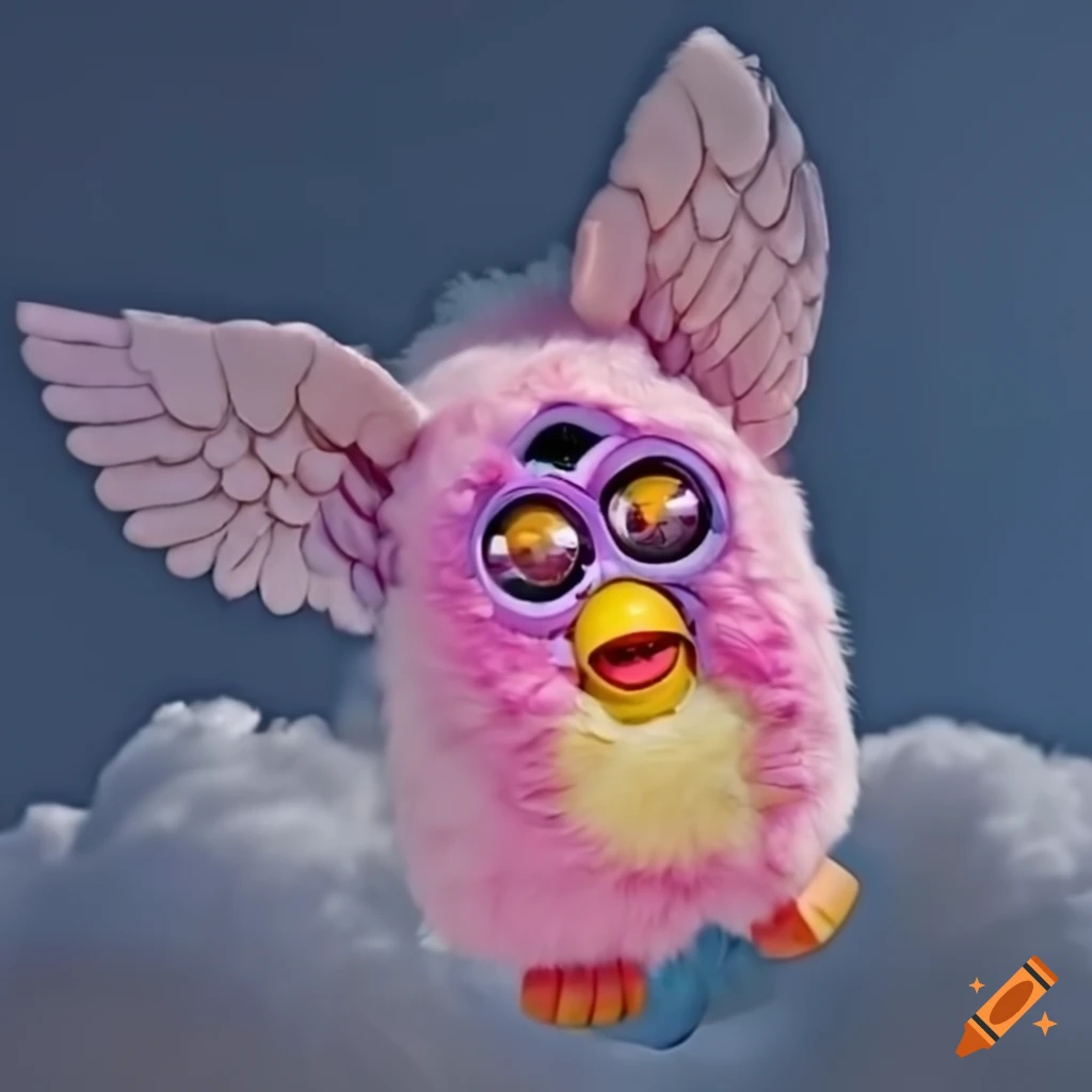 Rainbow furby winged angel in the clouds on Craiyon