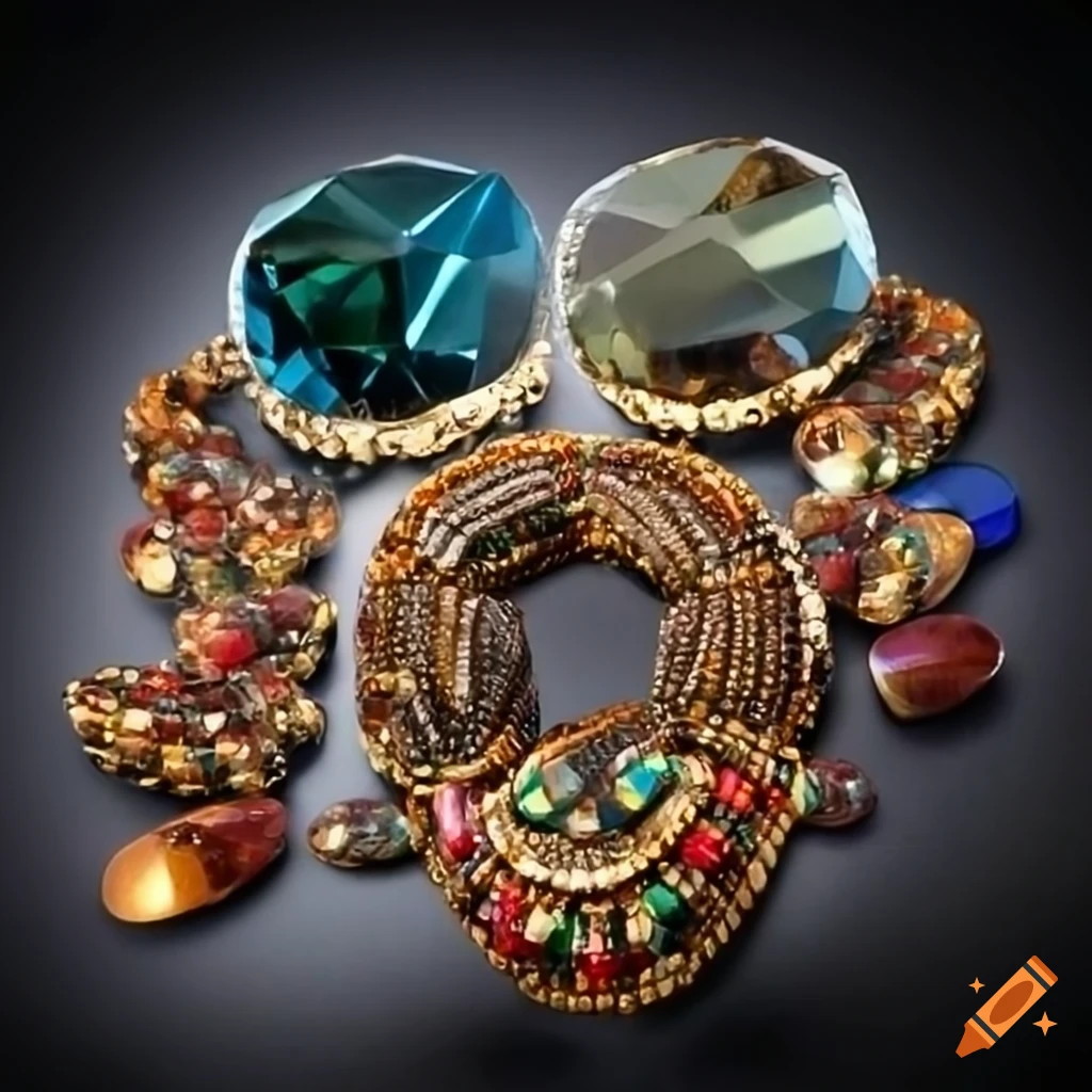 African jewelry with gem stones in a traditional style on Craiyon