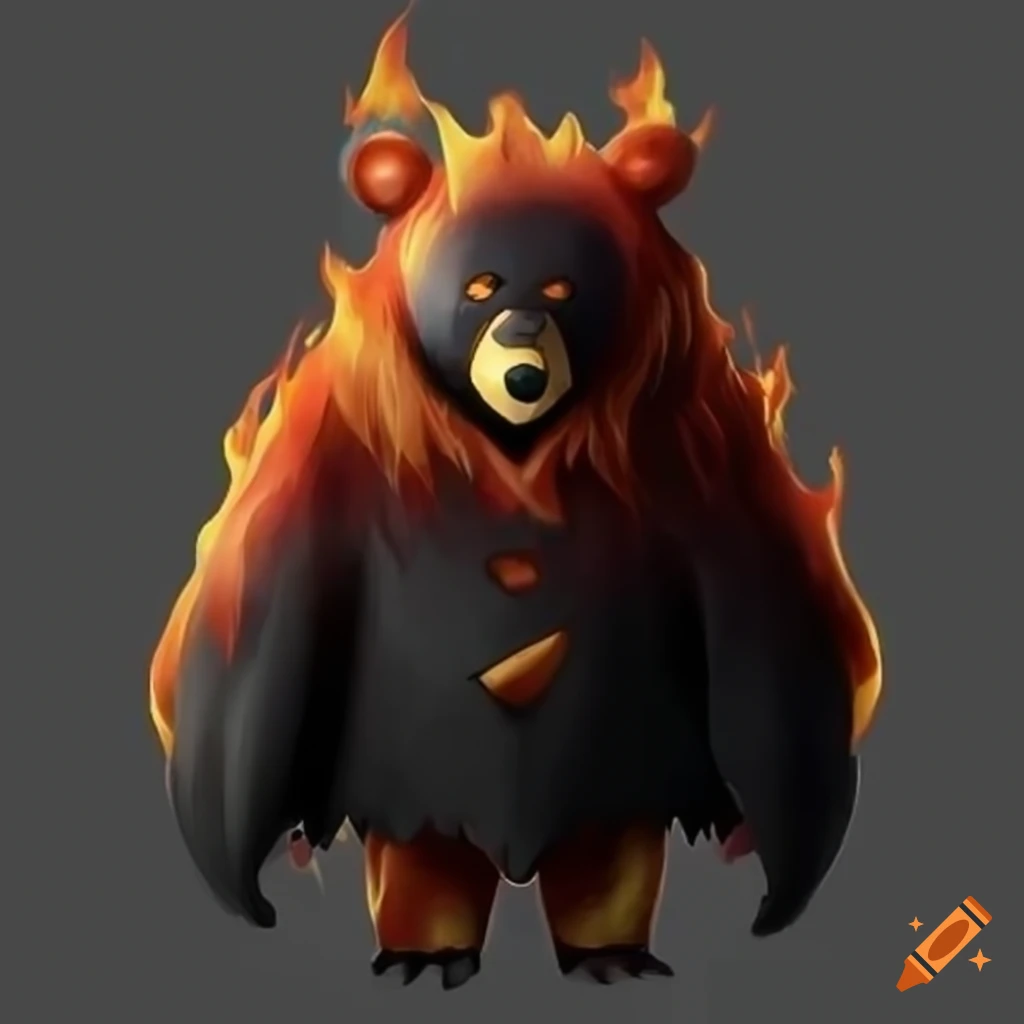 Black bear pokemon with fire poncho on Craiyon