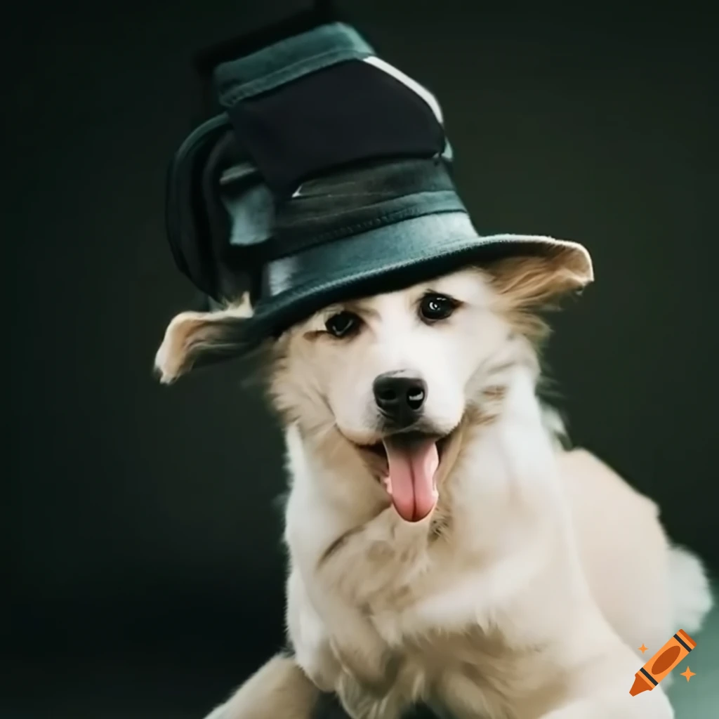Dog wearing a cap in a BNP Paribas office on Craiyon