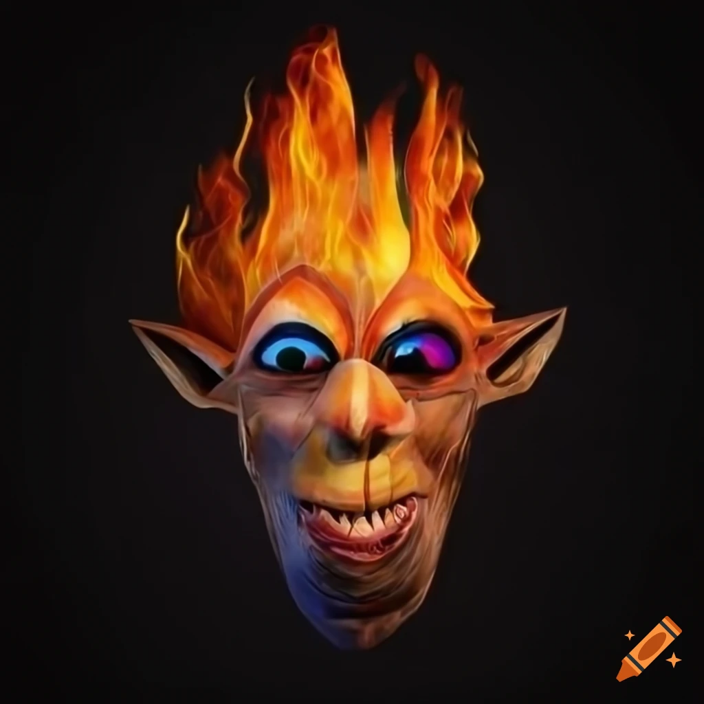 Vibrant sumerian wooden mask with fiery expressions and colorful eyes ...