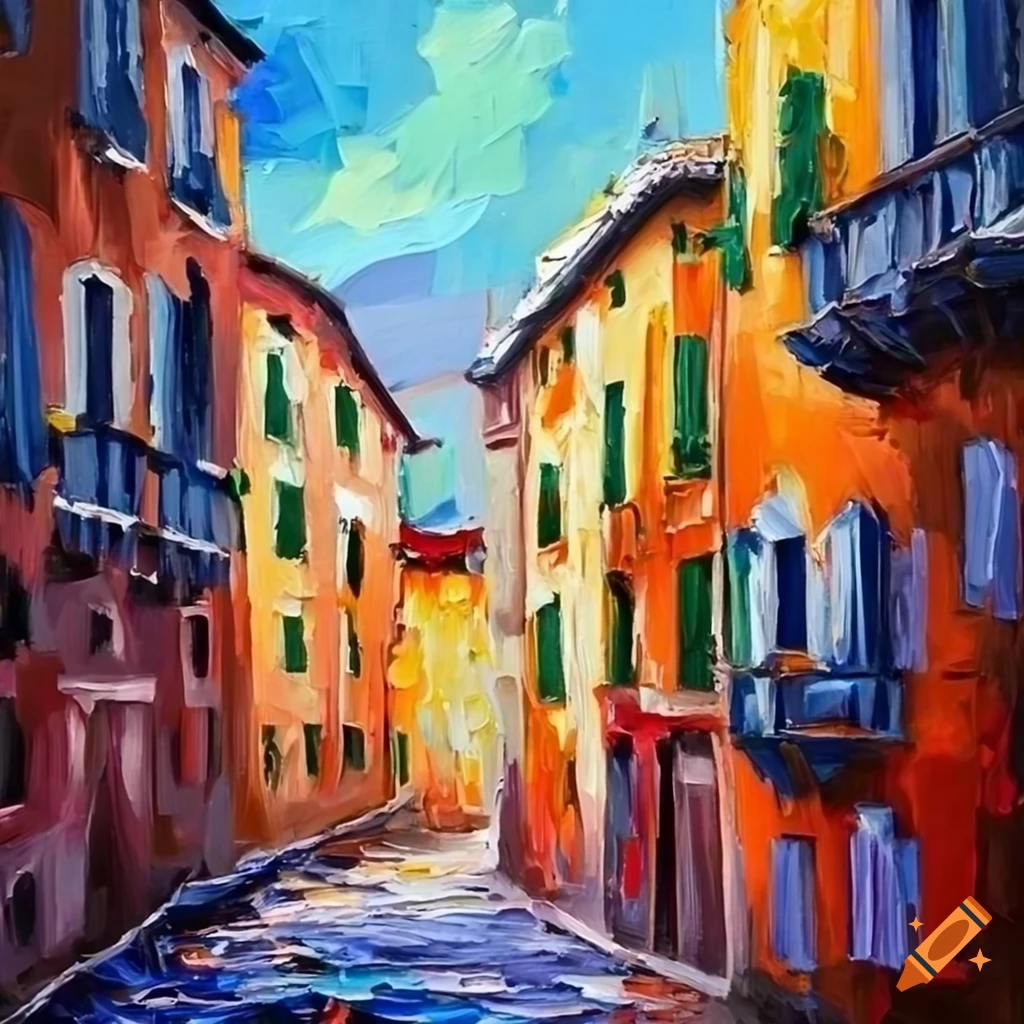 Palette knife painting of italian town house architecture on Craiyon
