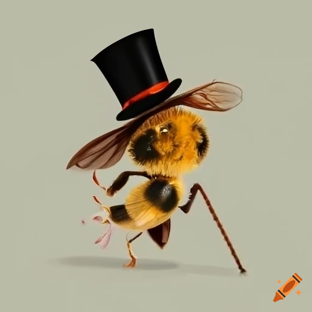 Bee wearing a top hat and holding a cane on Craiyon