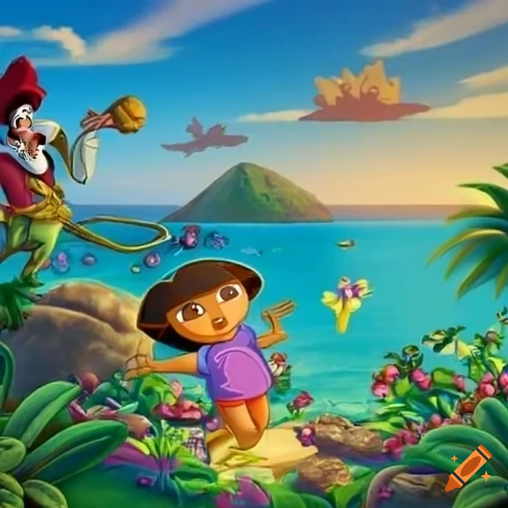 Adventurous Dora the Explorer and Captain Hook on a tropical island ...