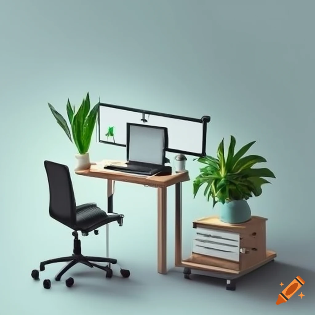 Clutter-free office environment with computers, whiteboards, and plants ...