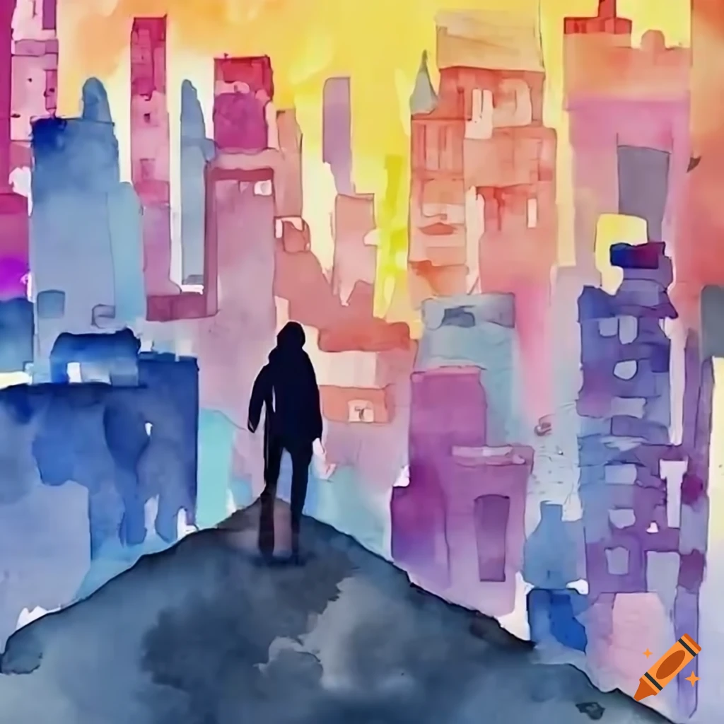 Person overlooking crowded city from a high point on Craiyon