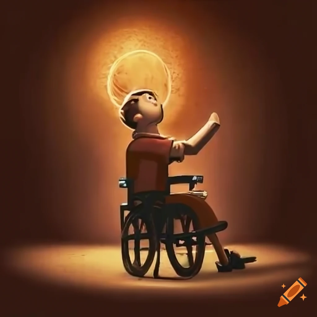 Boy in a wheelchair worshiping with raised hands at church on Craiyon