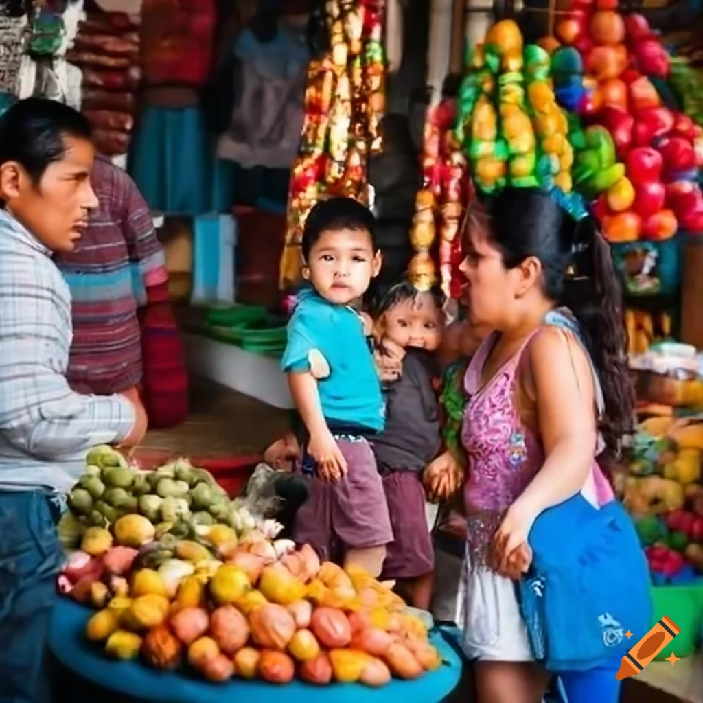 Mexican family in a vibrant market setting on Craiyon