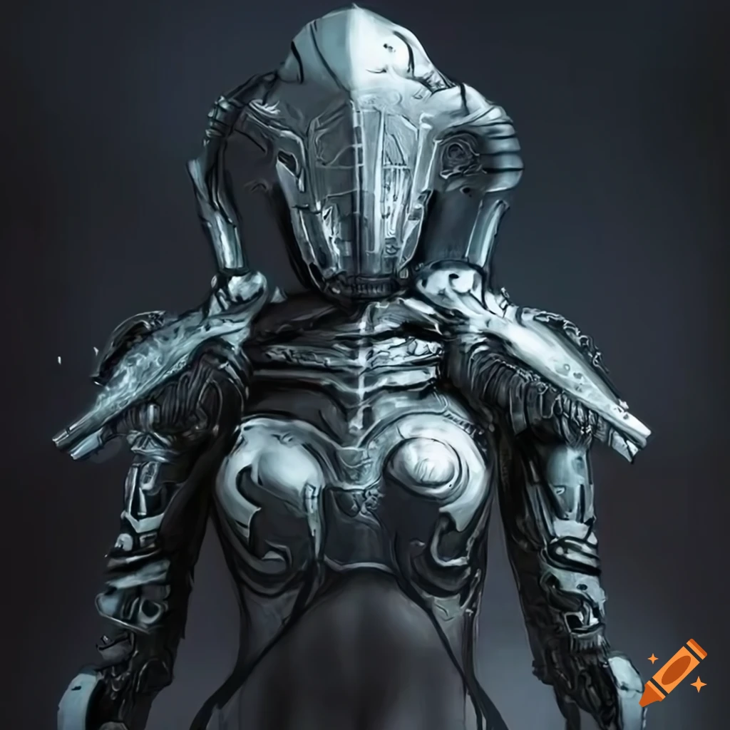 Cyber warrior woman in biomechanical armor exploring a futuristic metropolis on Craiyon