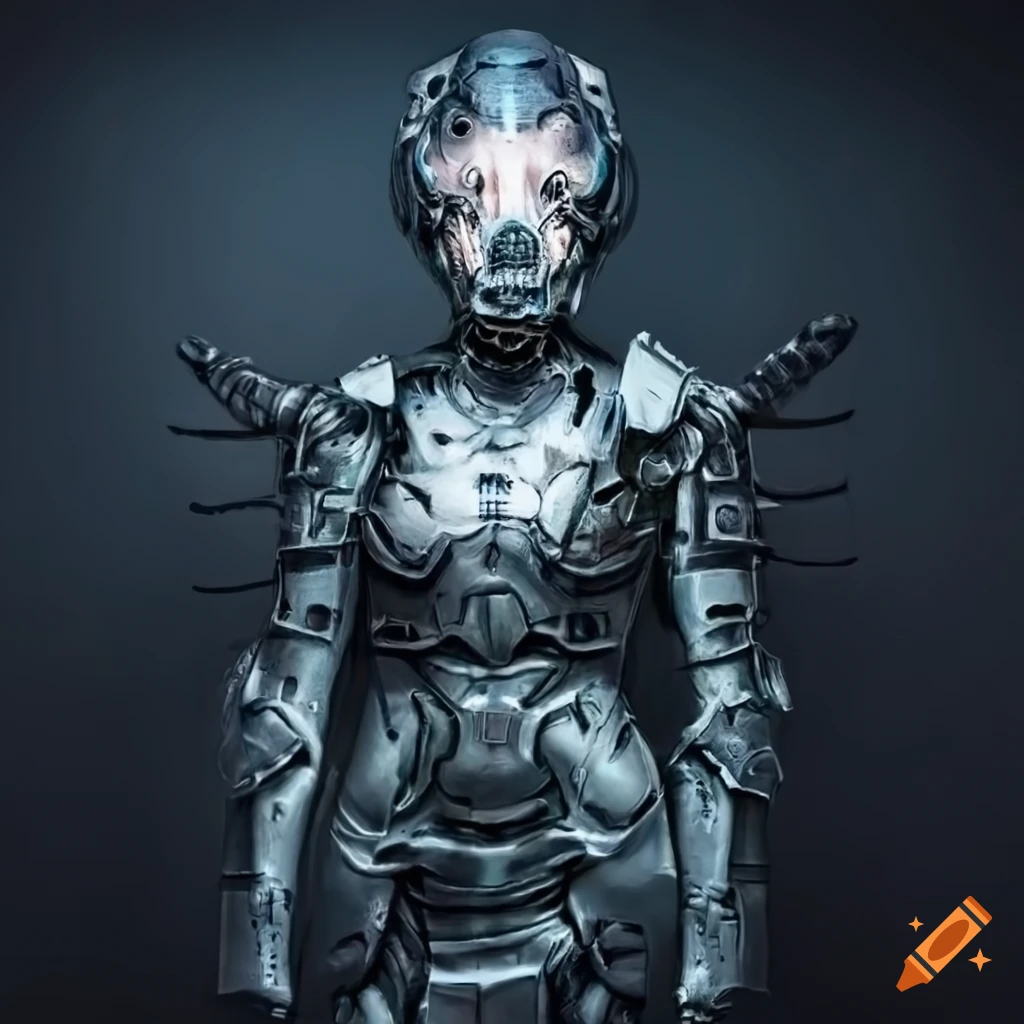 Cyber warrior woman in biomechanical armor exploring futuristic ...