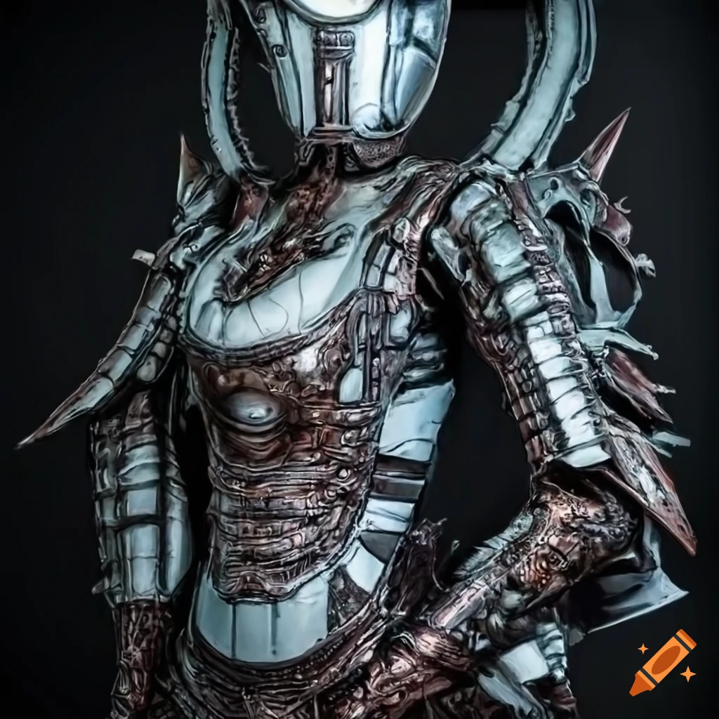 Cyber warrior woman in biomechanical armor with scorpio claws on Craiyon