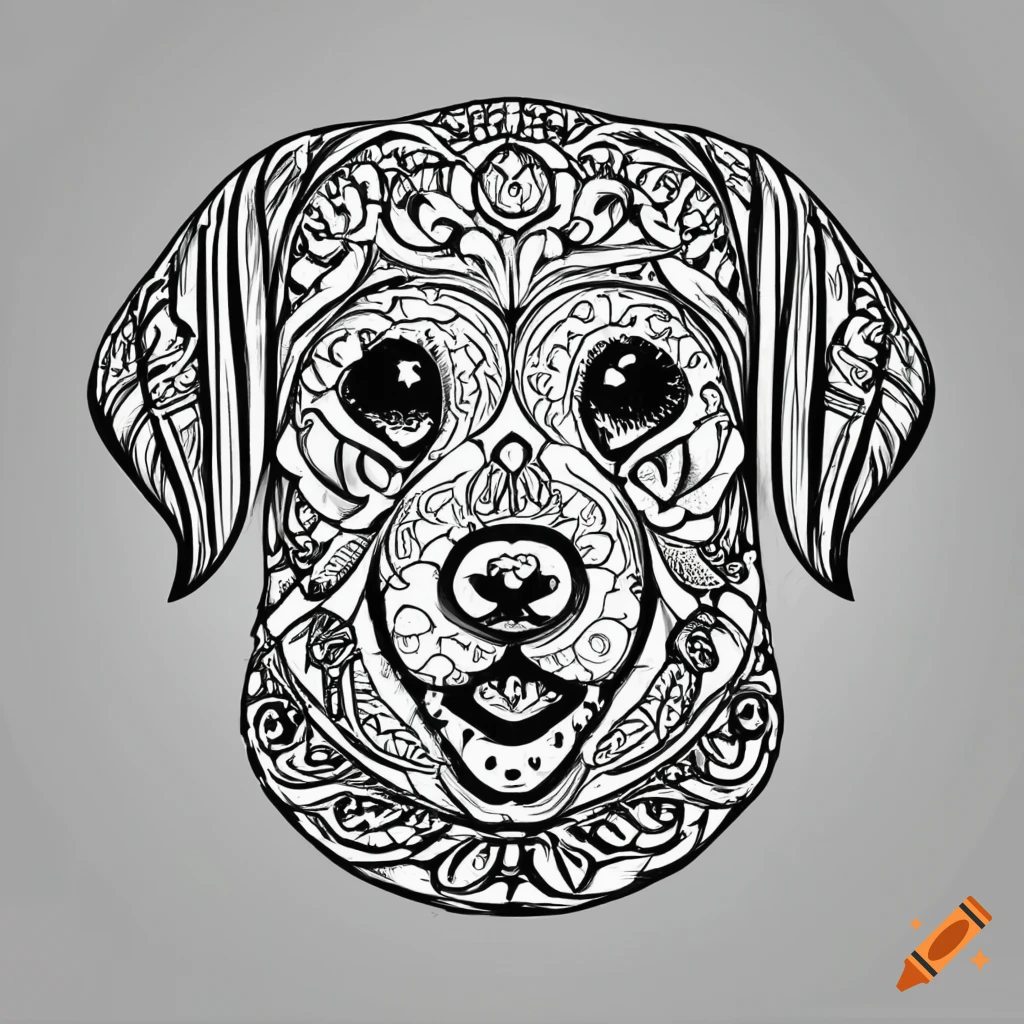Coloring page with cute labrador retriever face in mandala design on ...