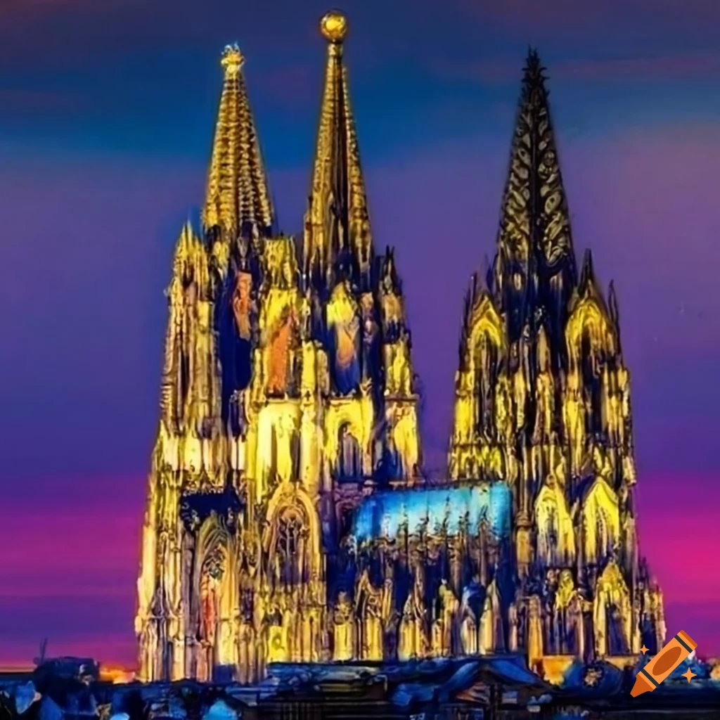 Vibrant oil painting of Cologne Cathedral in the style of Rembrandt on ...