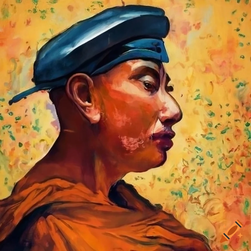 Cool buddhist monk with sunglasses and sailor's cap on Craiyon