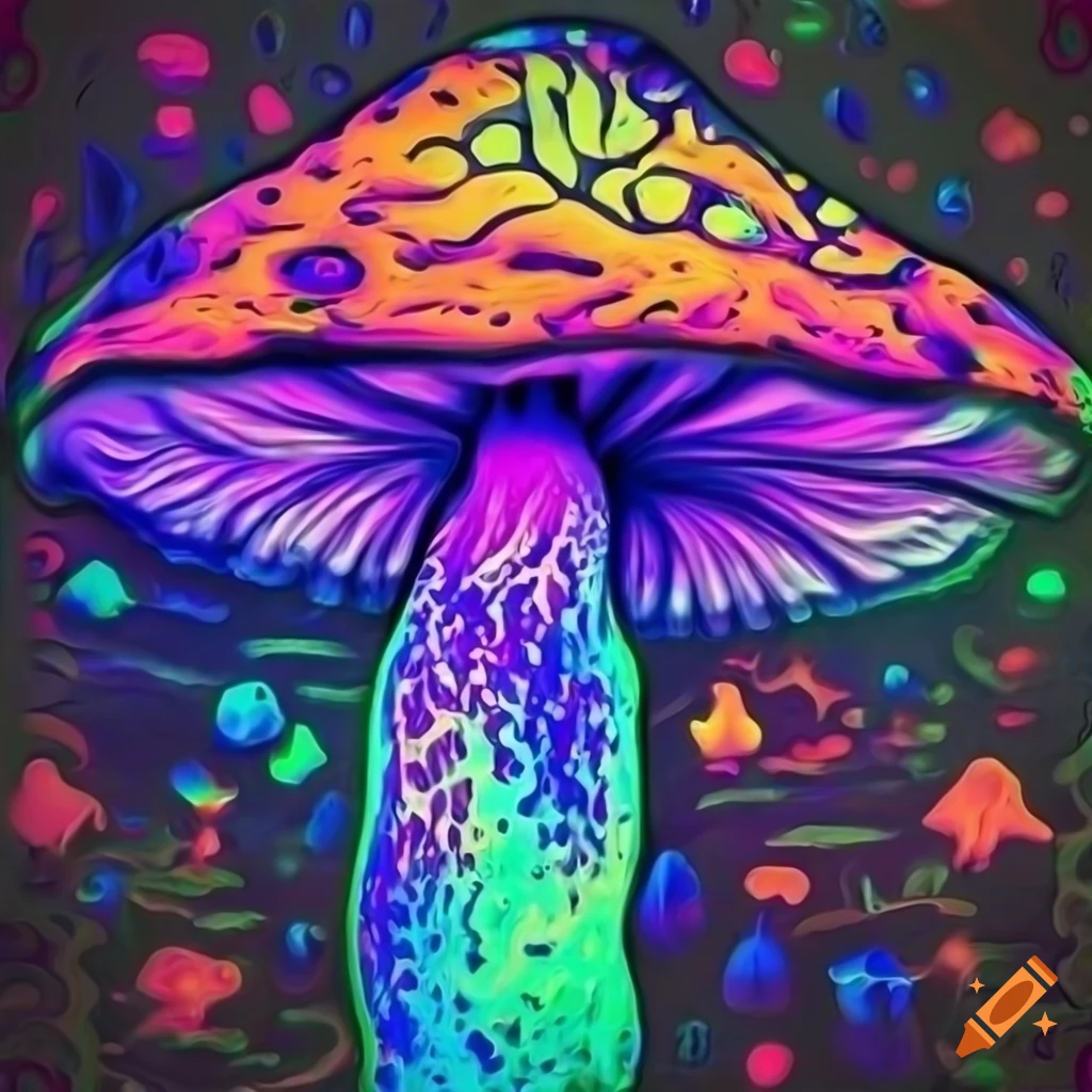 UV painting of a magic mushroom with vibrant colors and blacklight ...