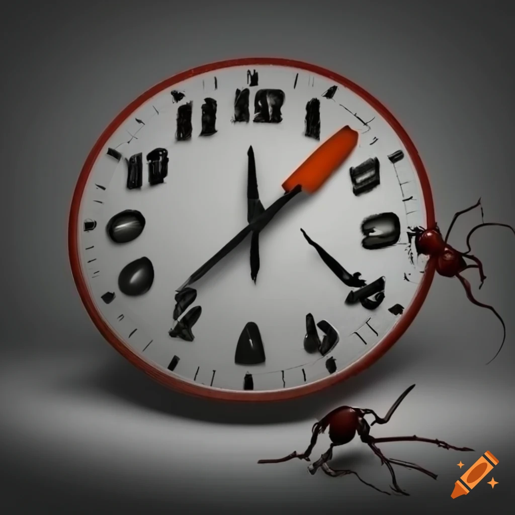 3D photo realistic image of ants battling a clock in the 5th dimension ...