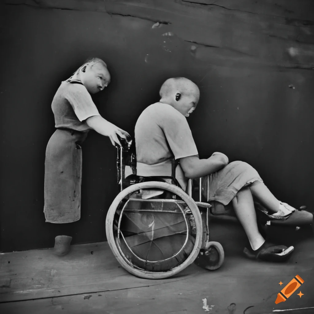 Vintage photograph of asylum residents with disabilities and ...