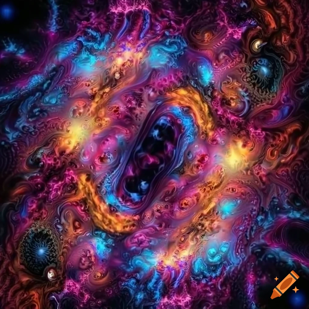 Colorful hyper-realistic multiverse concept with fractal-like patterns ...