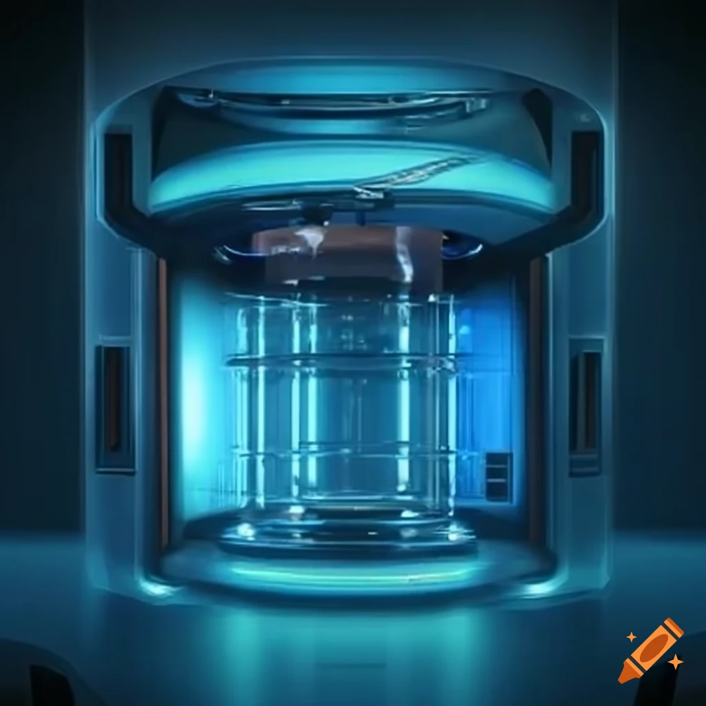 Futuristic cryostasis chamber in a lab on Craiyon