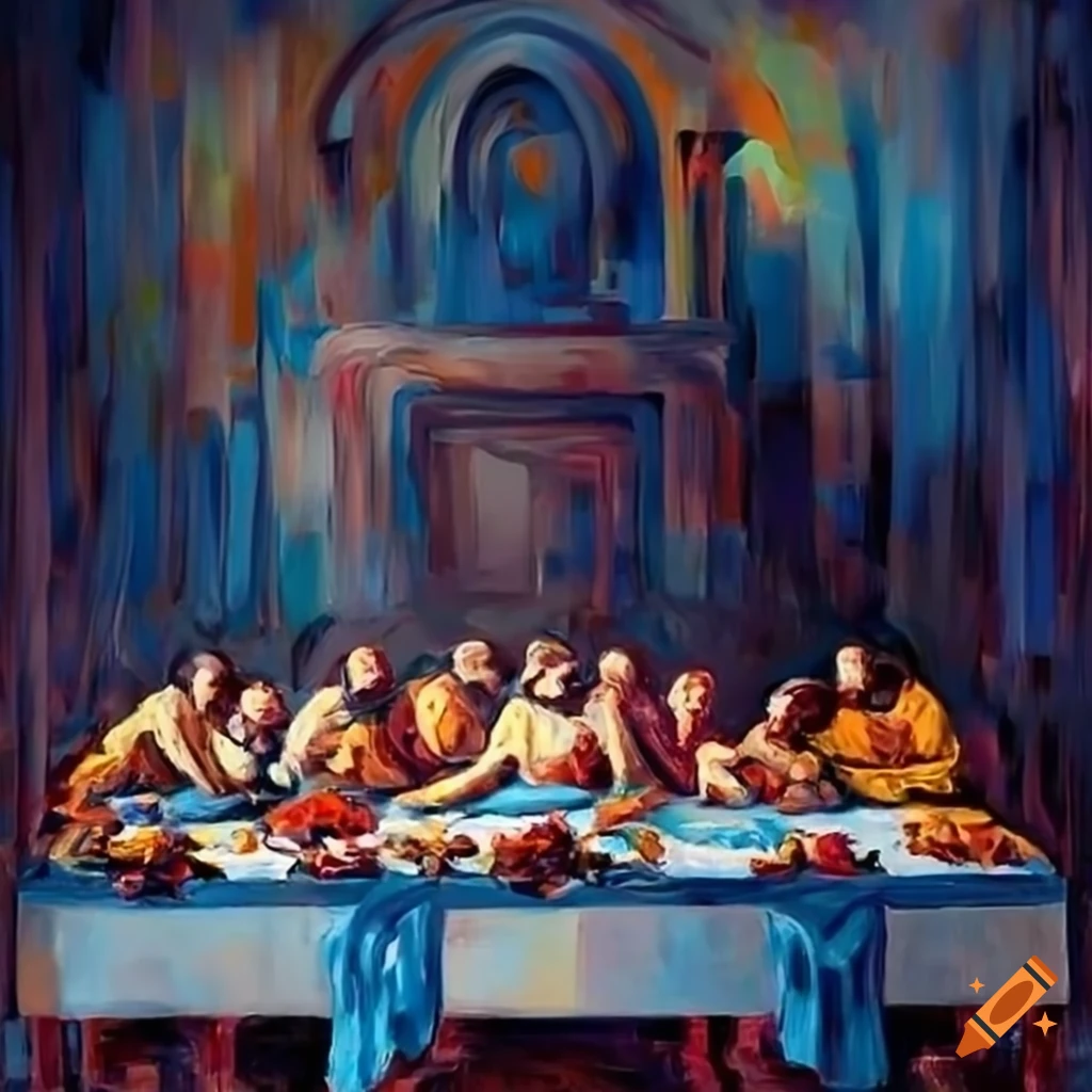 Last supper in bluescale abstract impressionist style on Craiyon