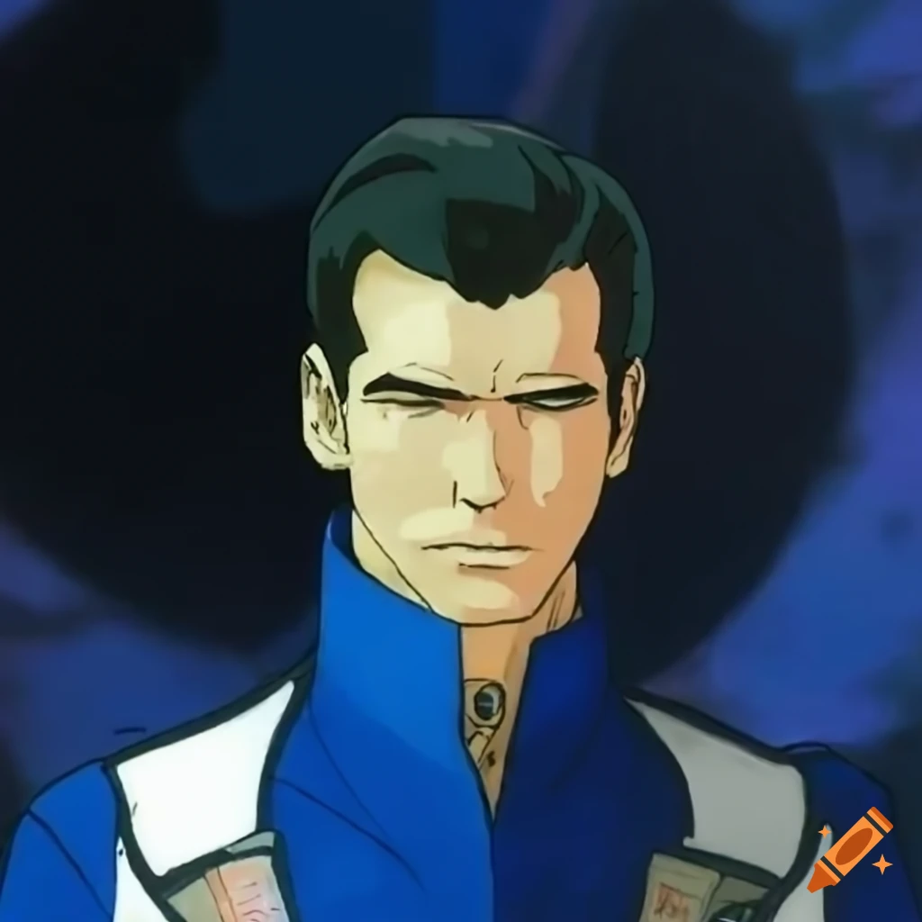 Anime drawing of Pierce Brosnan in a Robotech Macross flight suit on ...