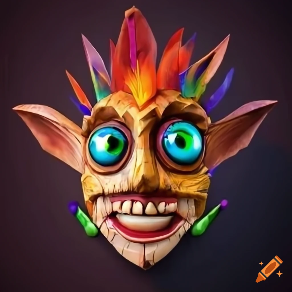 Intricately detailed Sumarian wooden mask with a feather crown and ...