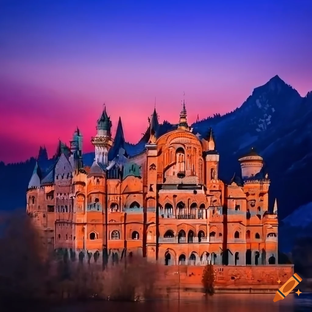 Blend of hawa mahal and neuschwanstein castle architecture on Craiyon