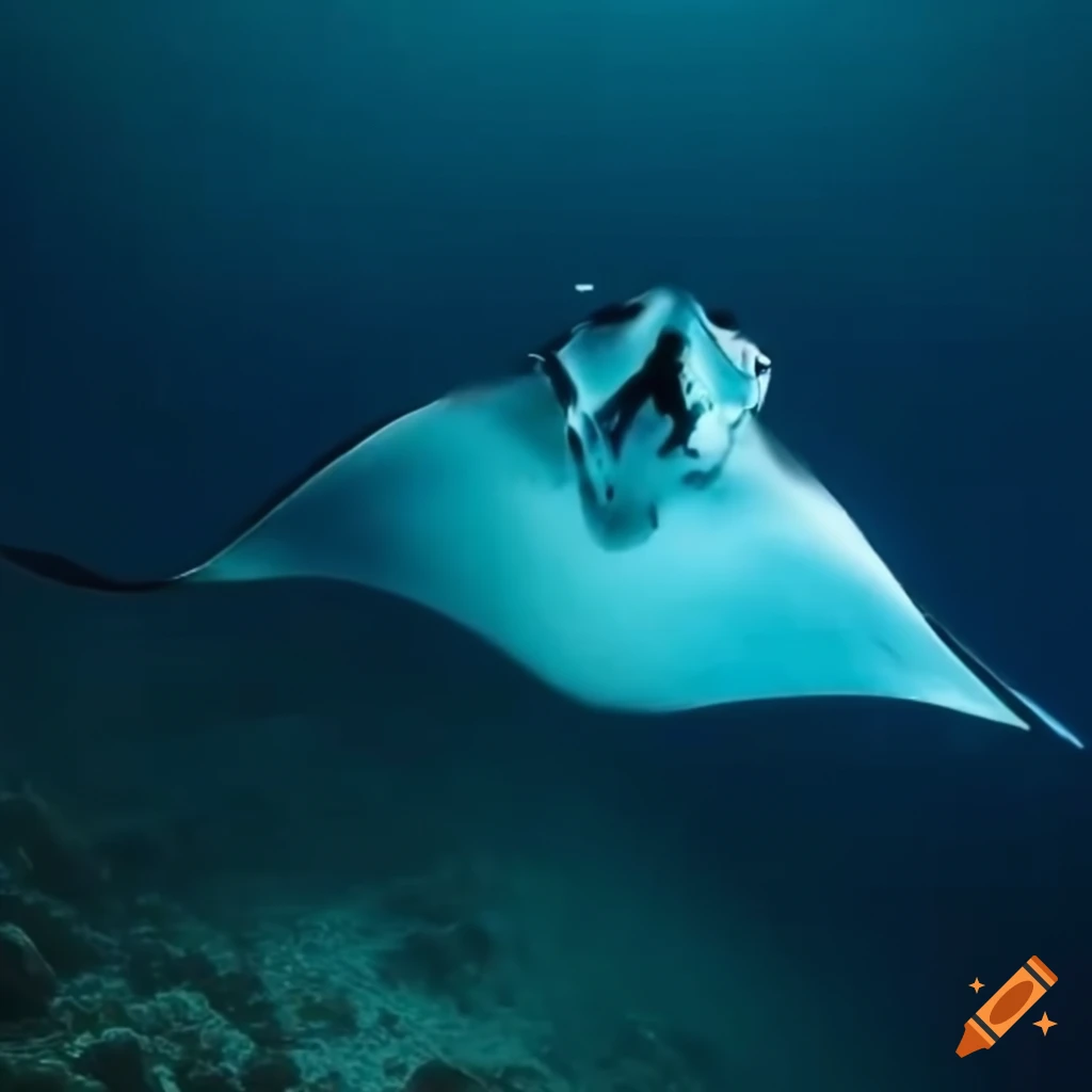 Graceful manta ray gliding on the sandy ocean floor on Craiyon