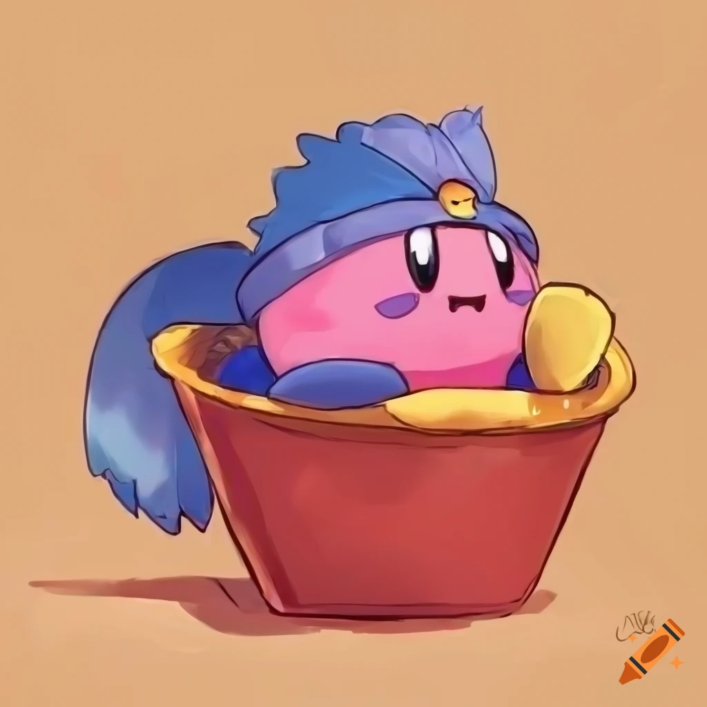 Colorful Nintendo food art featuring Kirby and Falco Lombardi on Craiyon