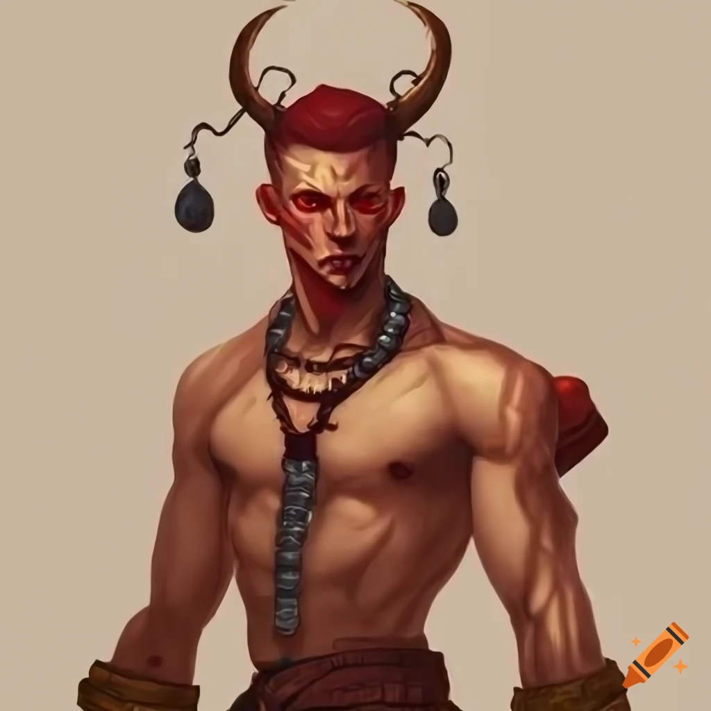 Red-skinned man with horns and a glass beaded necklace, dungeons and ...