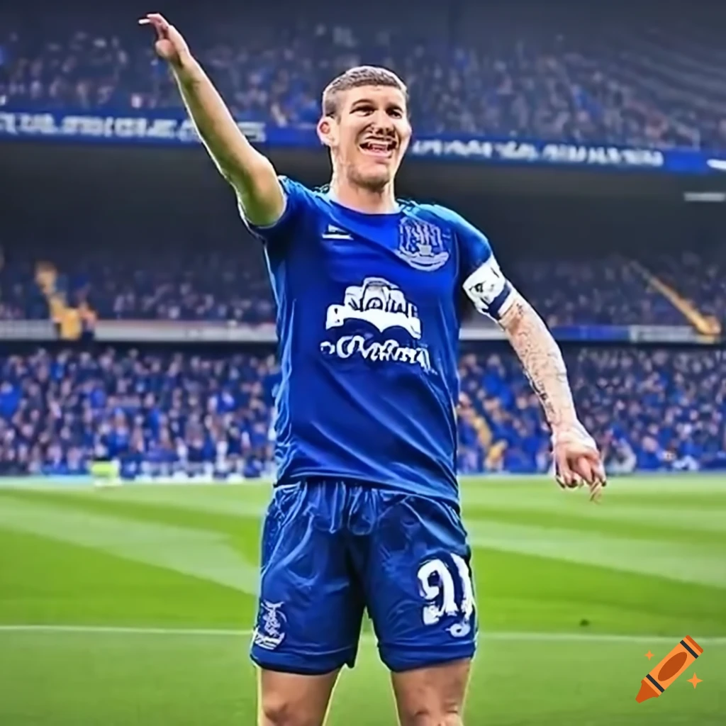 Legendary everton soccer player in a packed stadium on Craiyon