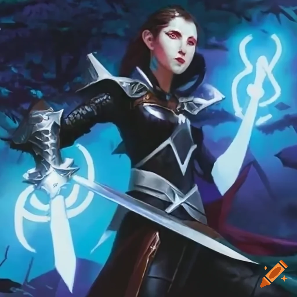 Shiny silver elvish twin swords with a dark aura from magic the ...