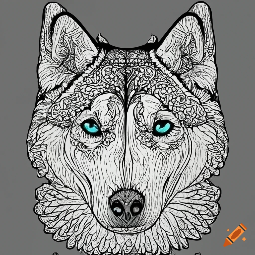 Simple coloring page with a cute Siberian husky face and mandala design ...