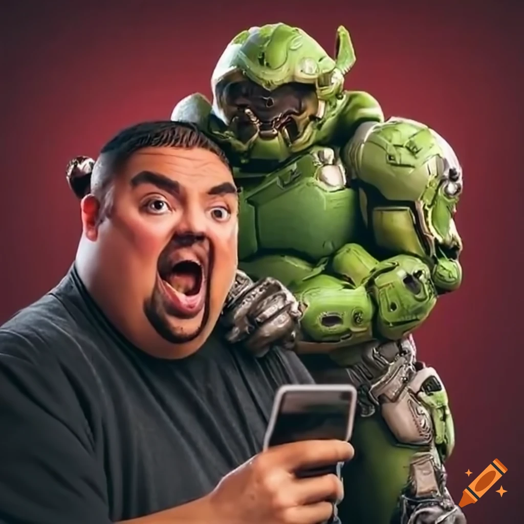Doom guy and gabriel iglesias taking a selfie on Craiyon