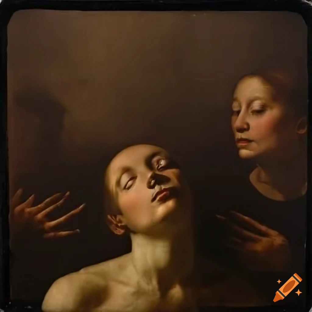 Renaissance-style painting depicting internal conflict between light and shadow on Craiyon