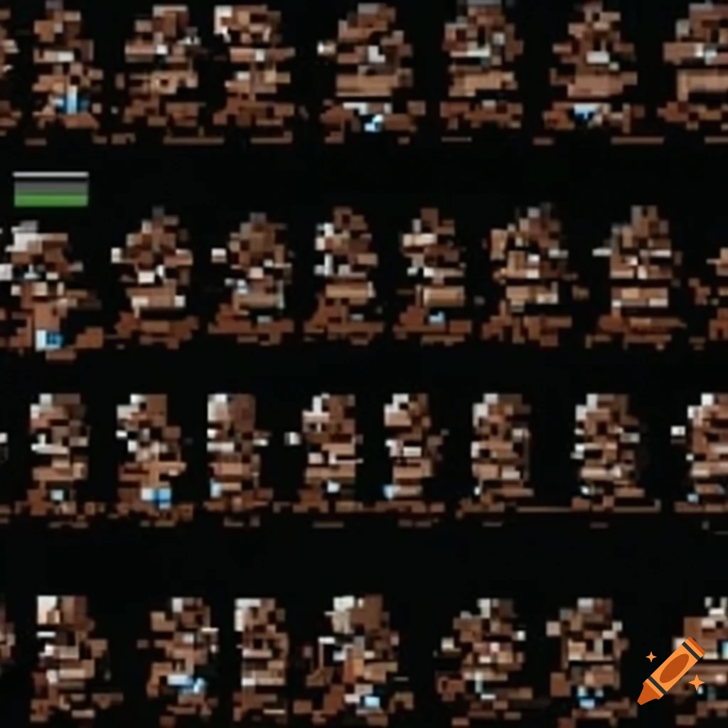 Character sprite sheet in rpg style with 32 images in a 4x4 grid on Craiyon