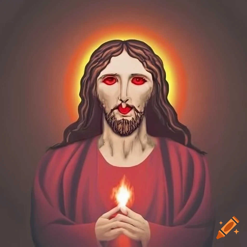Outline of jesus christ's face with fiery red eyes on Craiyon