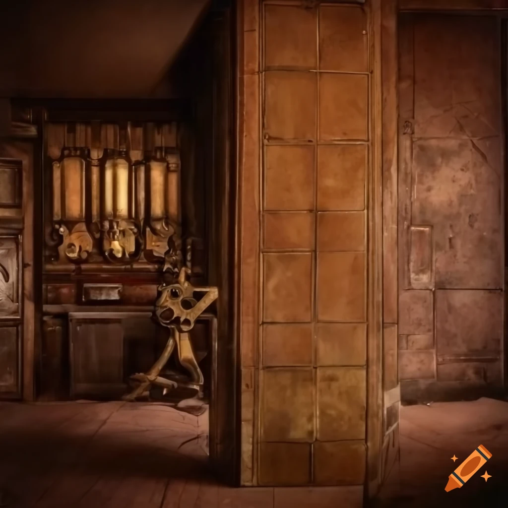 Art deco, industrial, steampunk style butchery room with brass details ...