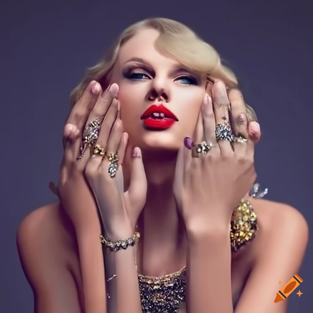 Taylor swift with enlarged hands in a macro shot on Craiyon