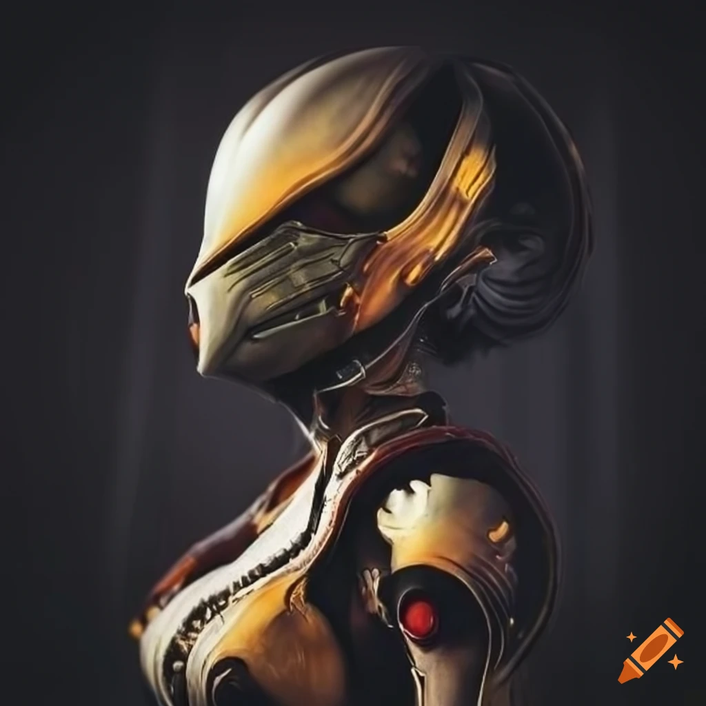 Cyber warrior woman in biomechanical armor in a futuristic metropolis ...