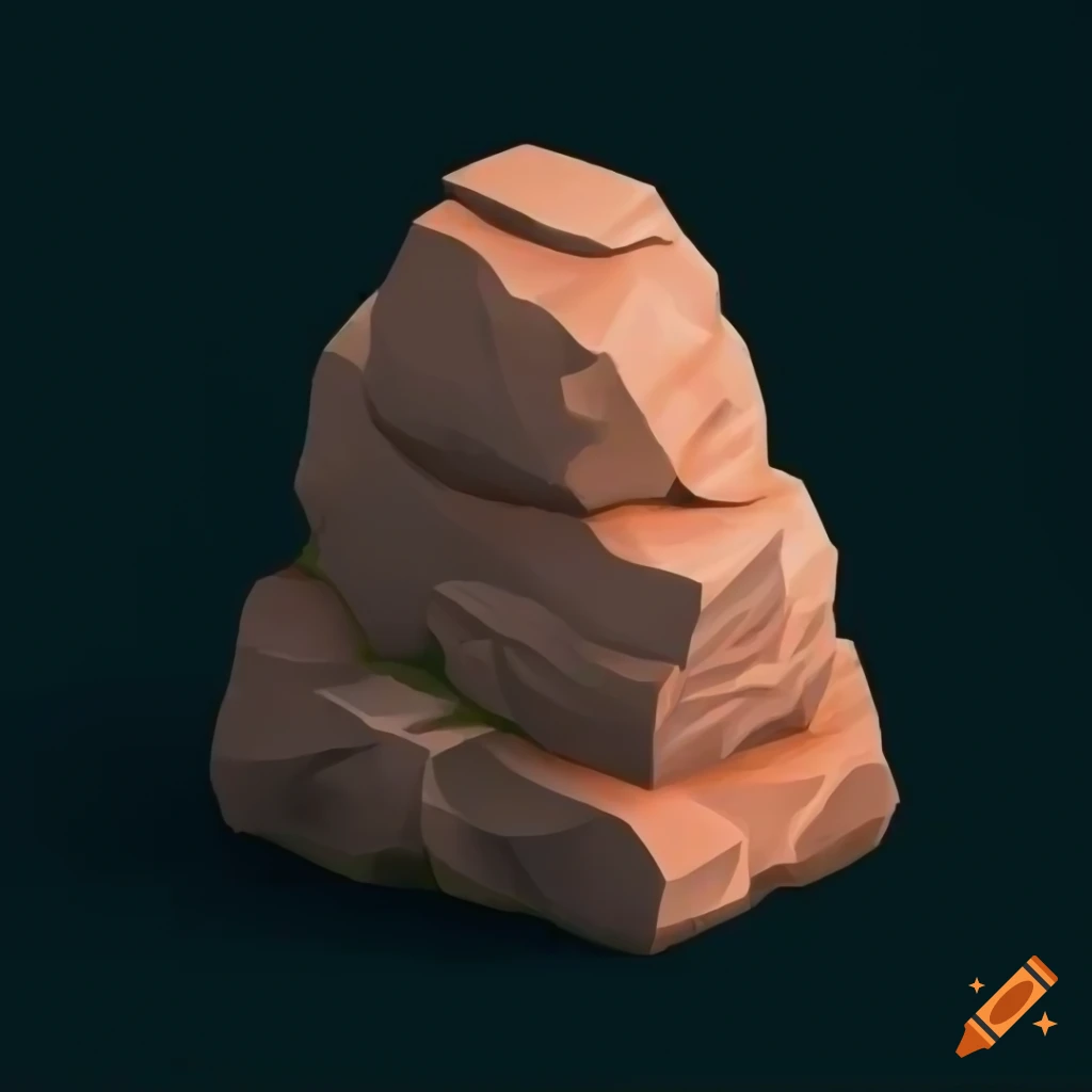 Artistic isometric 3D rendering of a large rock structure on Craiyon