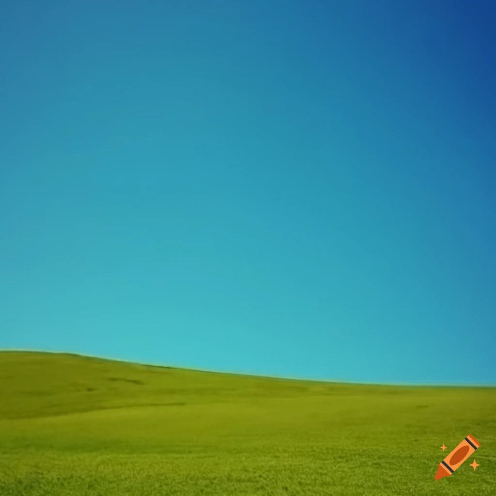 Rolling green hills under a clear blue sky in 90s analogue style on Craiyon